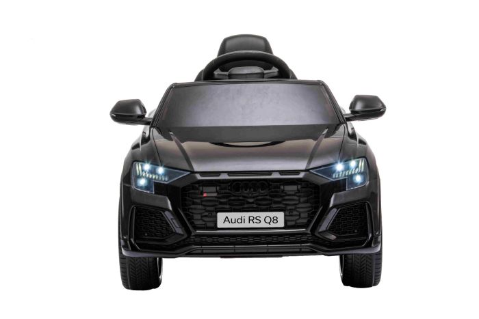 Electric Ride on Car Audi RSQ8 Black USB SD input Leather seat 2x 35W Engine 12V 7Ah Battery 2.4 Ghz remote control Soft EVA wheels LED lights Soft start ORIGINAL License